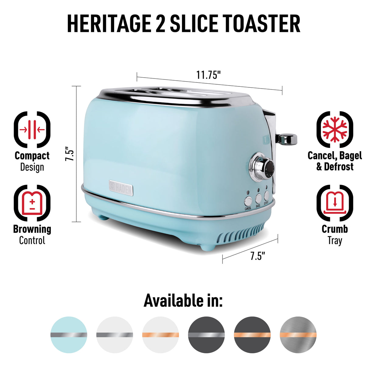 Heritage 2-Slice Toaster, Turquoise - 75027 – Hadenusa