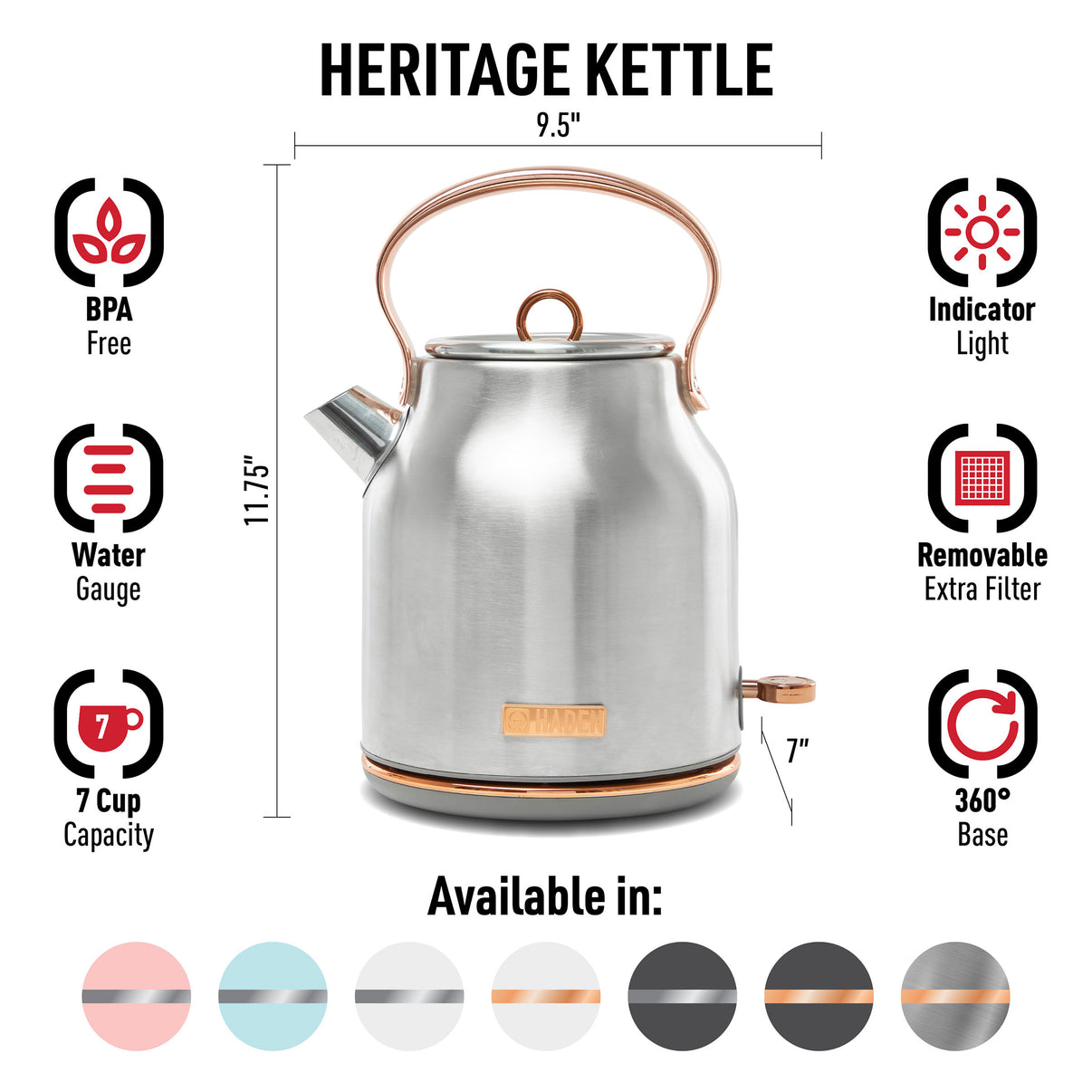 Heritage Electric Kettle, Stainless Steel & Copper - 75103 – Hadenusa