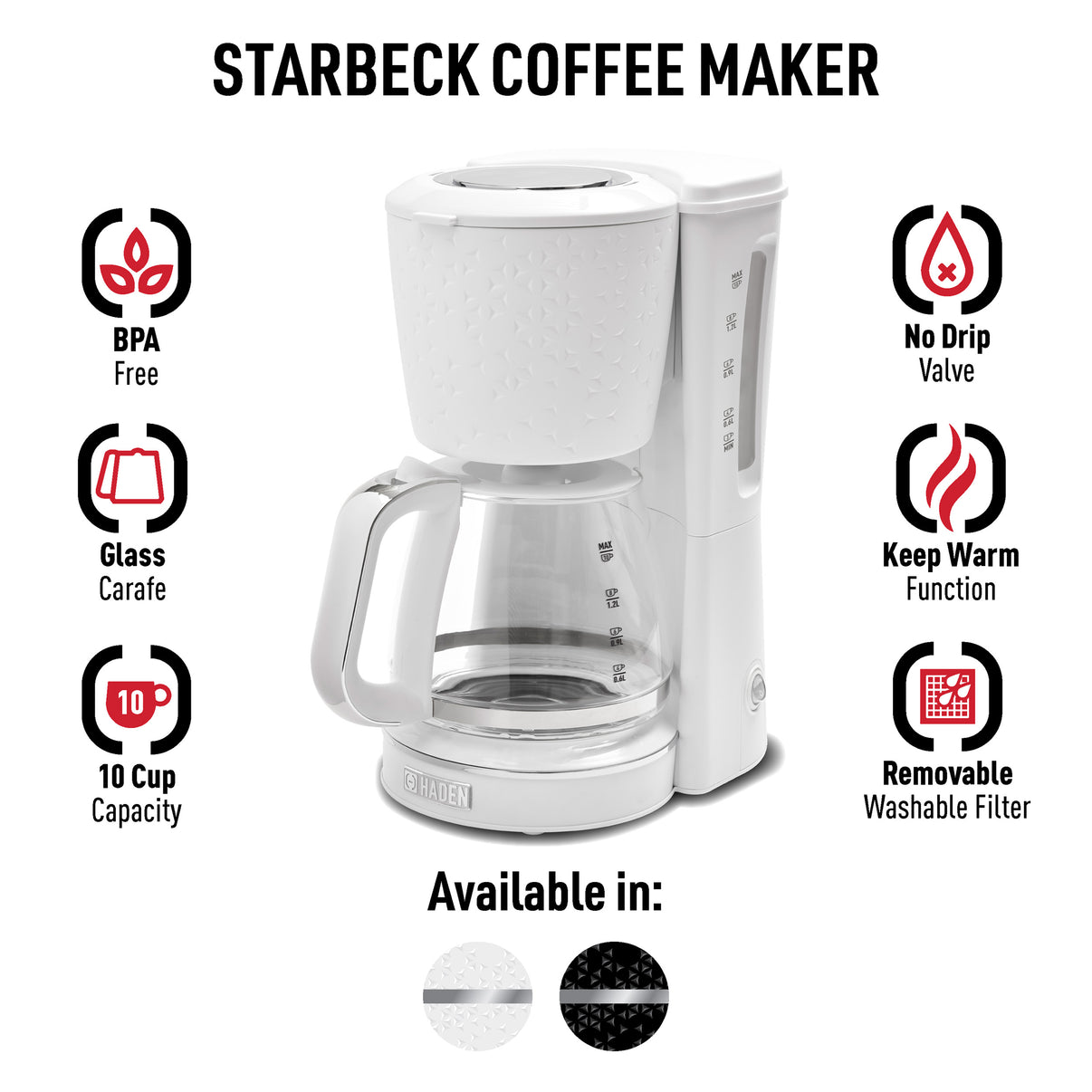 Starbeck Coffee Maker, Bright White & Chrome - 75122 – Hadenusa