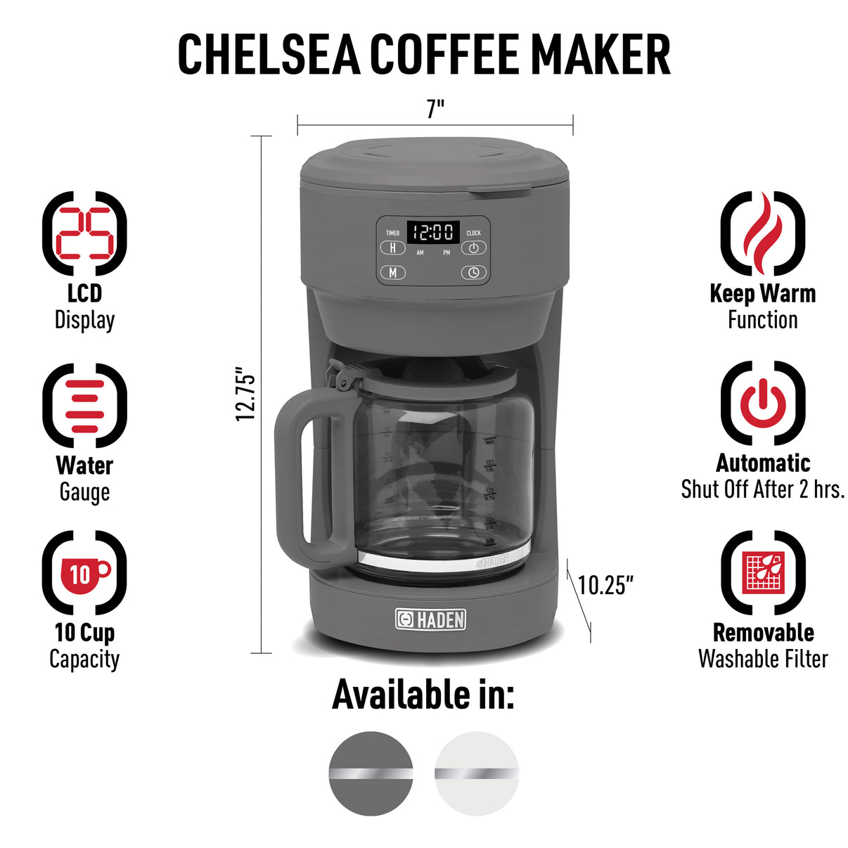 Chelsea Coffee Maker, Grey & Chrome - 75166 – Hadenusa