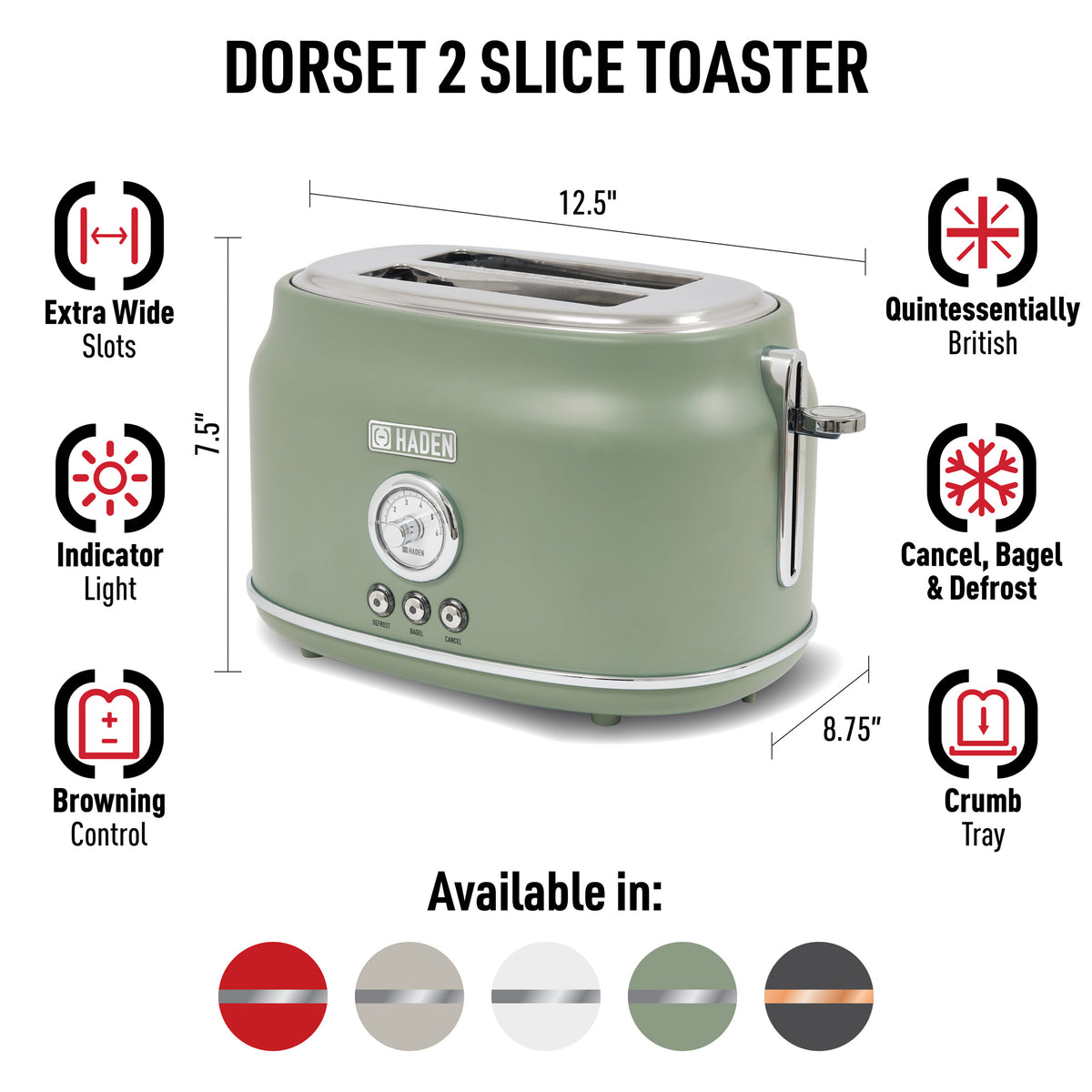 Dorset Cedar Green & Chrome 2-Slice Toaster - 75172 – Hadenusa